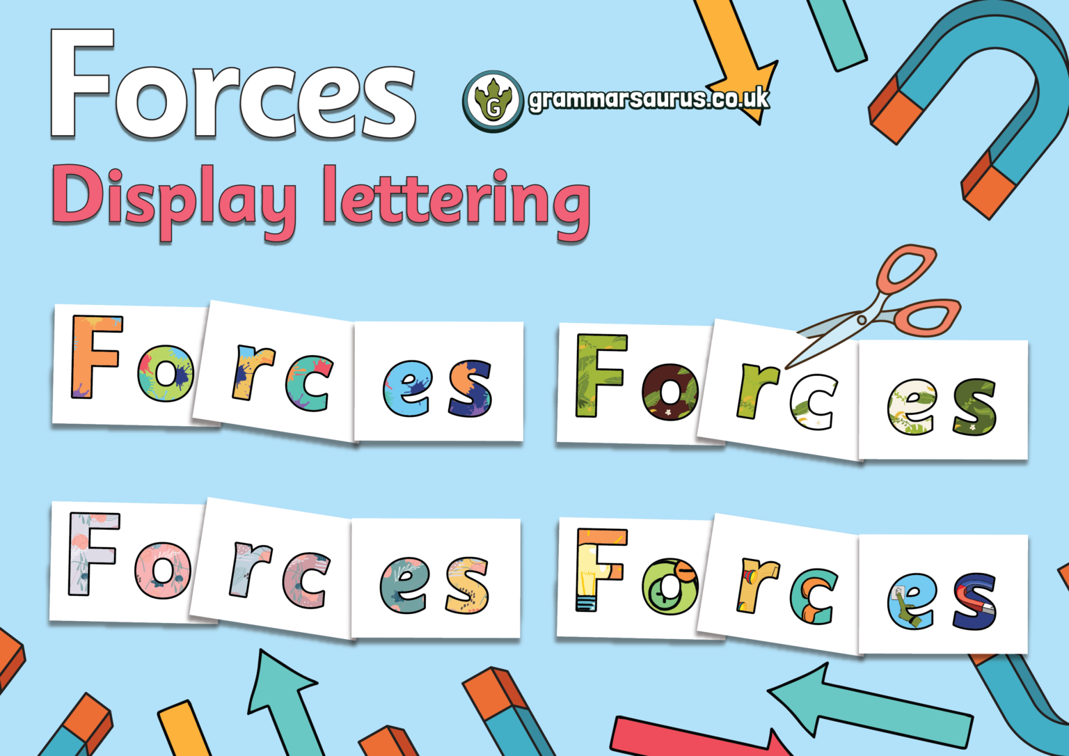 Year 5 Science - Forces - Display lettering - Grammarsaurus