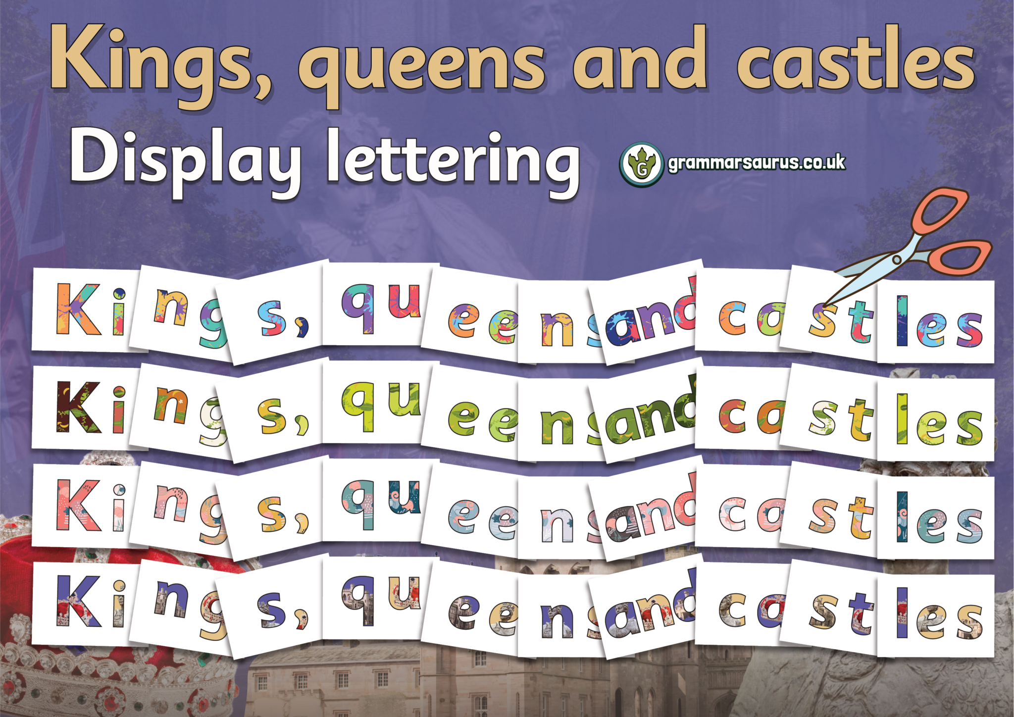 KS1 History - Kings, queens and castles - Display lettering - Grammarsaurus