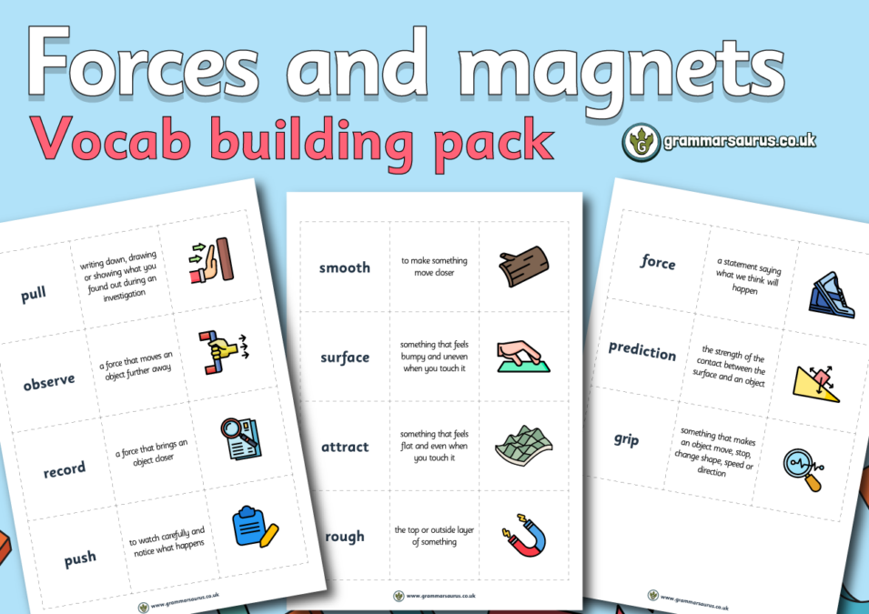 Year 3 Science - Forces and Magnets - Vocab building pack - Grammarsaurus