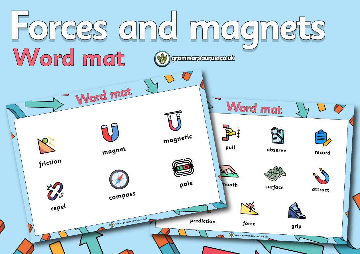 Year 3 Science - Forces and Magnets - Word mat - Grammarsaurus