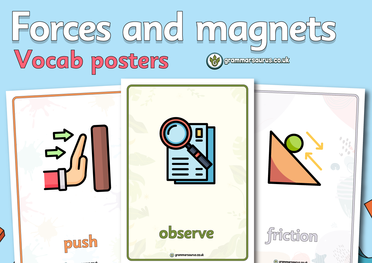 Year 3 Science - Forces and Magnets - Vocab posters - Grammarsaurus