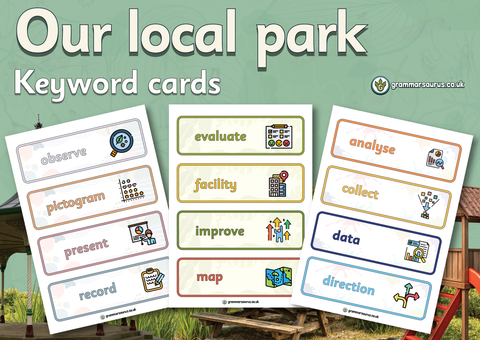 Year 1 Geography – Our local park – Keyword cards - Grammarsaurus