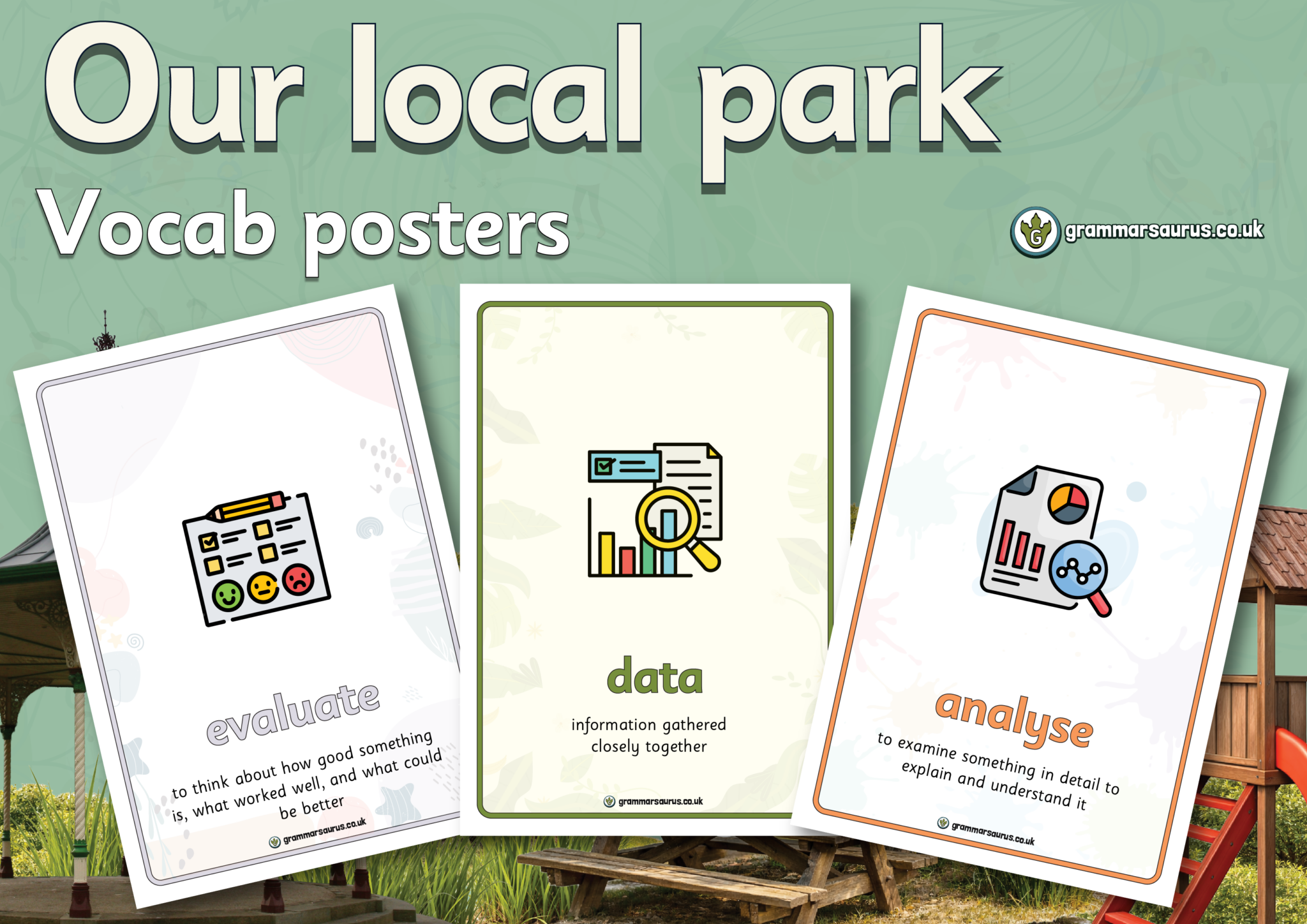 Year 1 Geography – Our local park – Vocab posters - Grammarsaurus