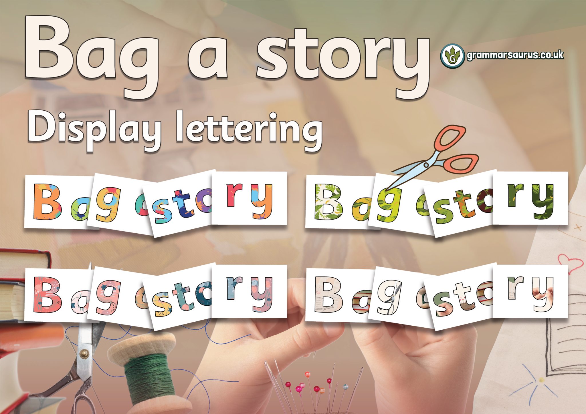 Year 4 Textiles - Bag a Story - Display lettering - Grammarsaurus
