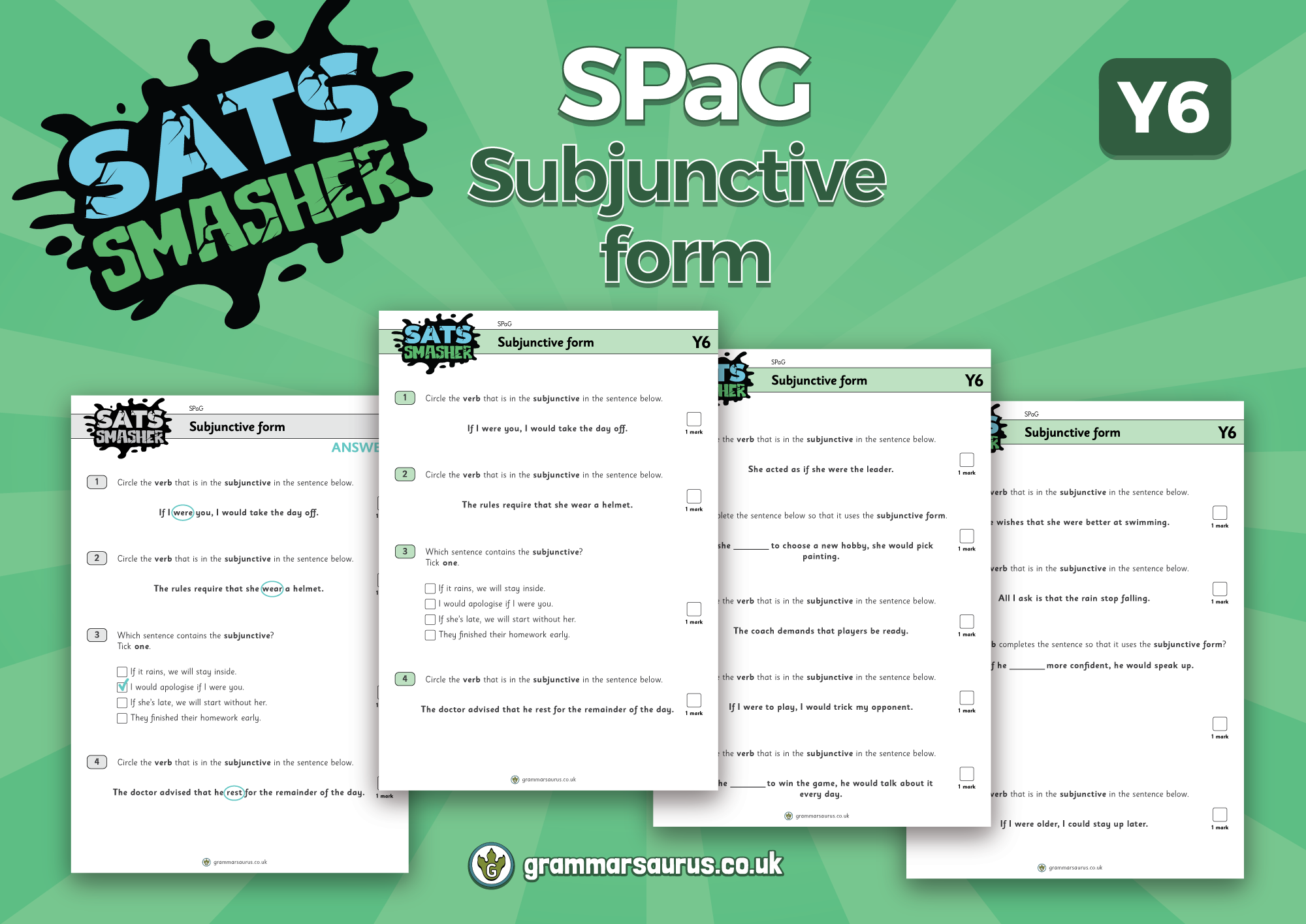 Y6 SATs Smasher (SPaG): Subjunctive form - Grammarsaurus