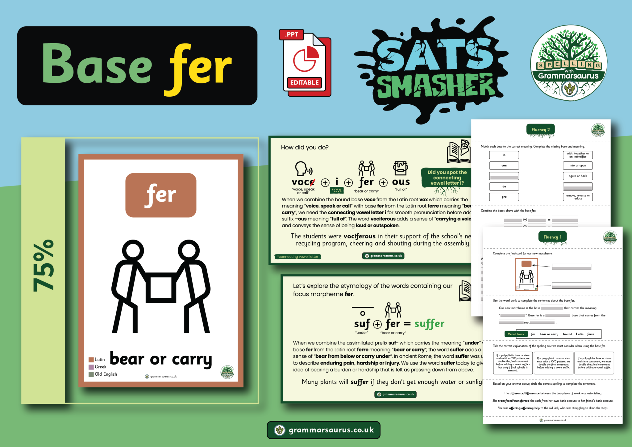 Y6 Spelling SATs Smasher - base fer - 75% - Grammarsaurus