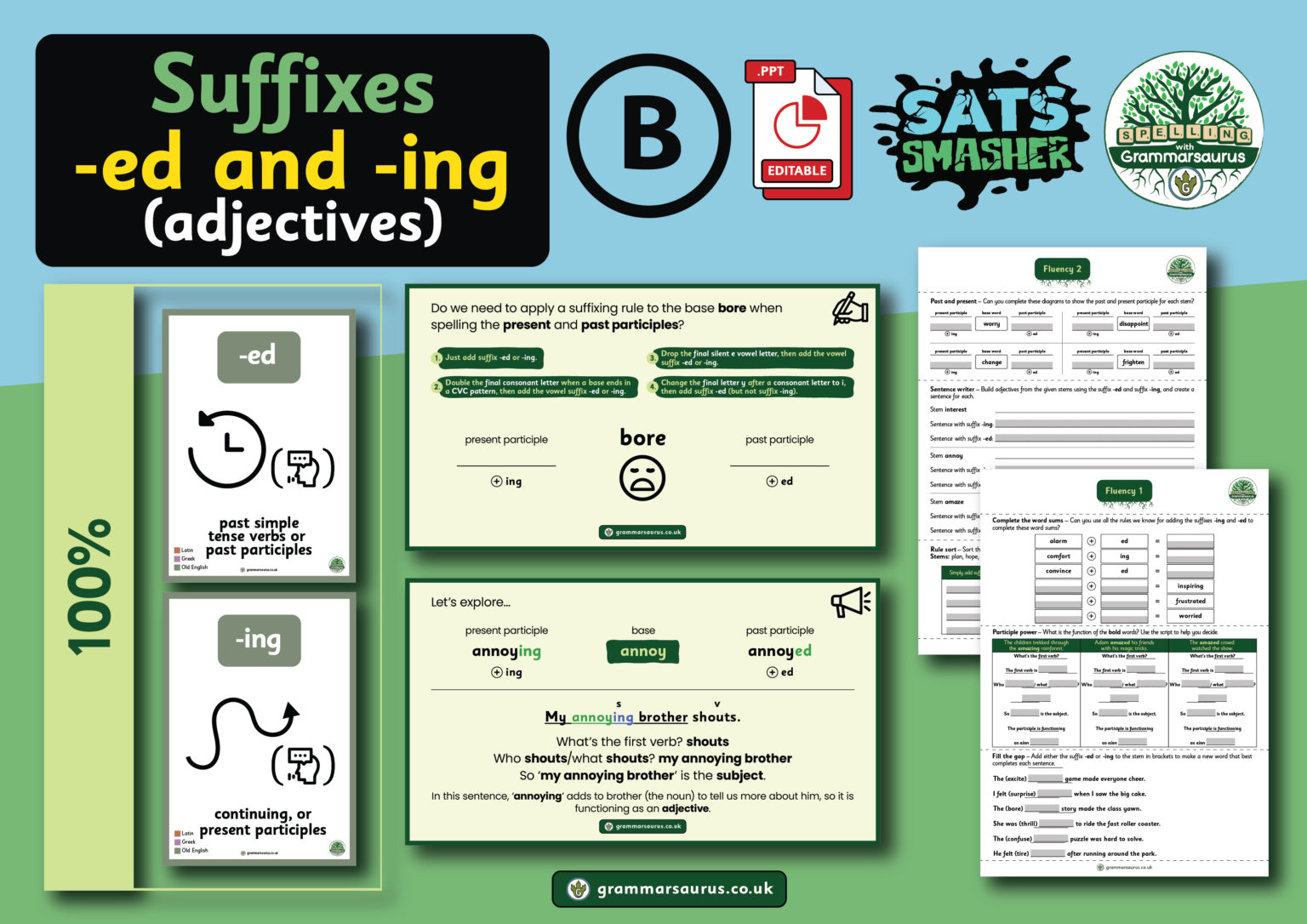 Y6 Spelling SATs Smasher - Suffix -ed and -ing (adjectives) (B) - 100% ...