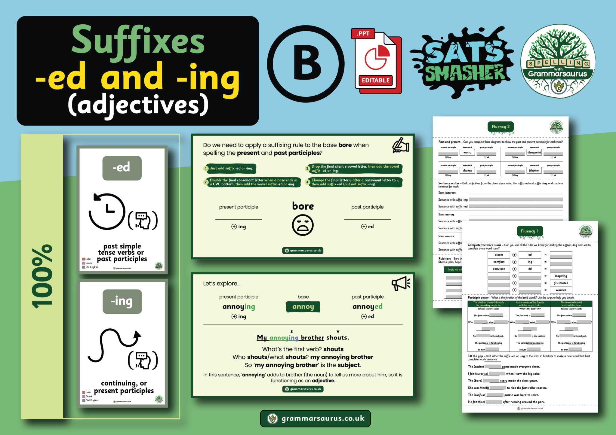 Y6 Spelling SATs Smasher - Suffix -ed and -ing (adjectives) (B) - 100% ...