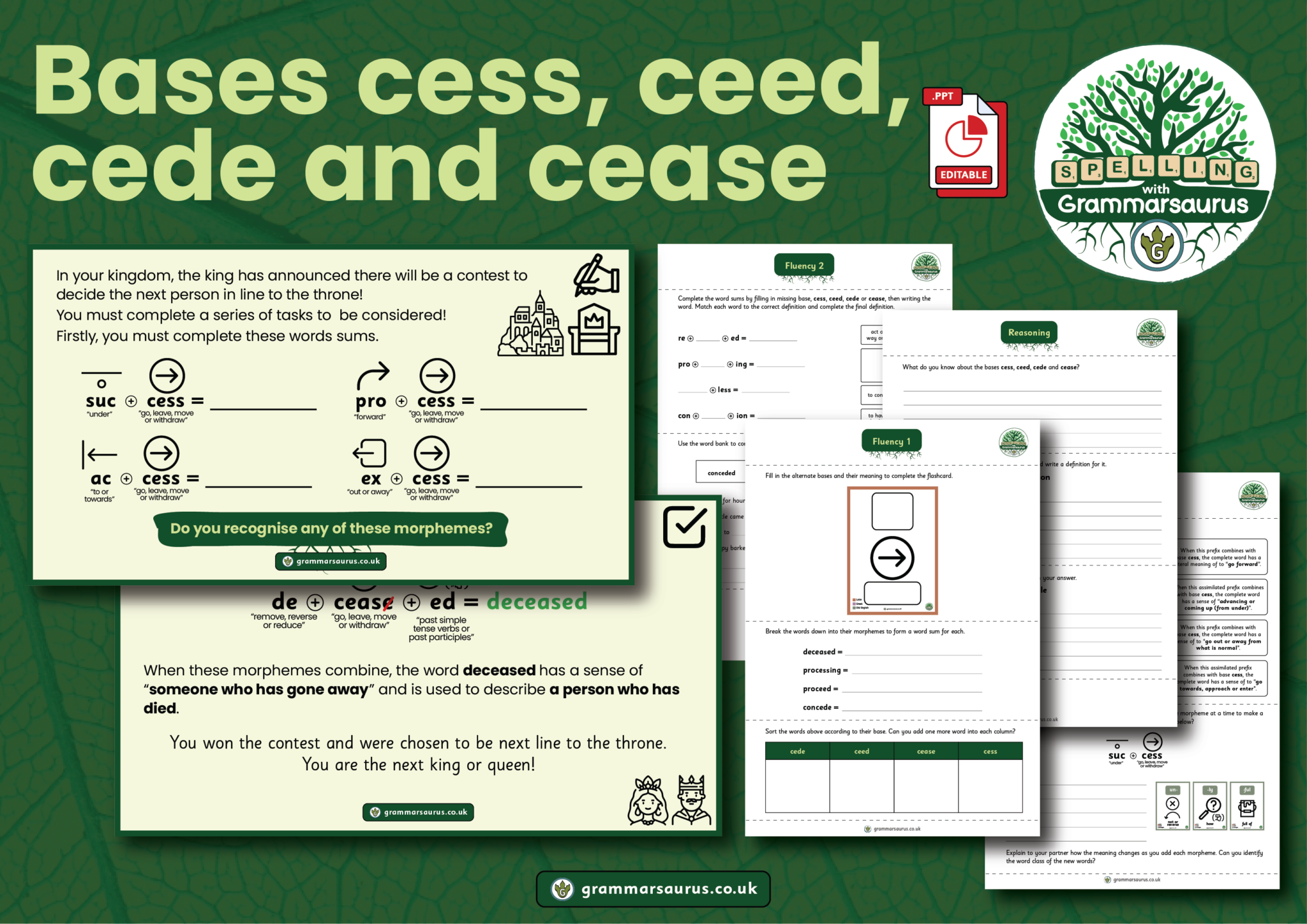 Y5 Objective 13 (Bases cess, ceed, cede and cease) - Grammarsaurus