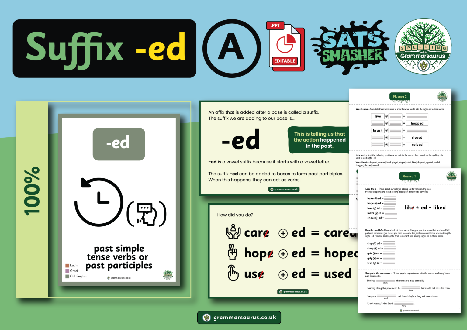 Y6 Spelling SATs Smasher - Suffix -ed (A) - 100% - Grammarsaurus