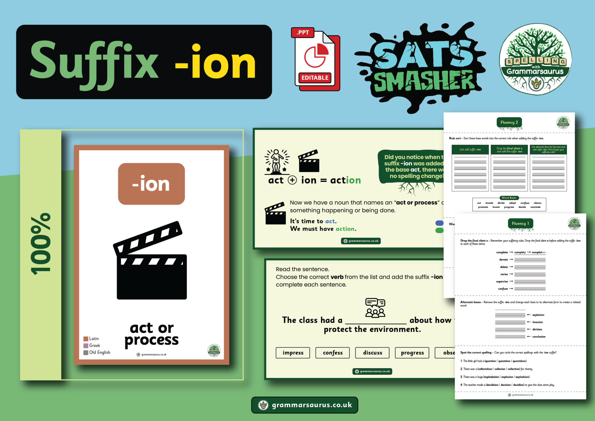 Y6 Spelling SATs Smasher - Suffix -ion - 100% - Grammarsaurus