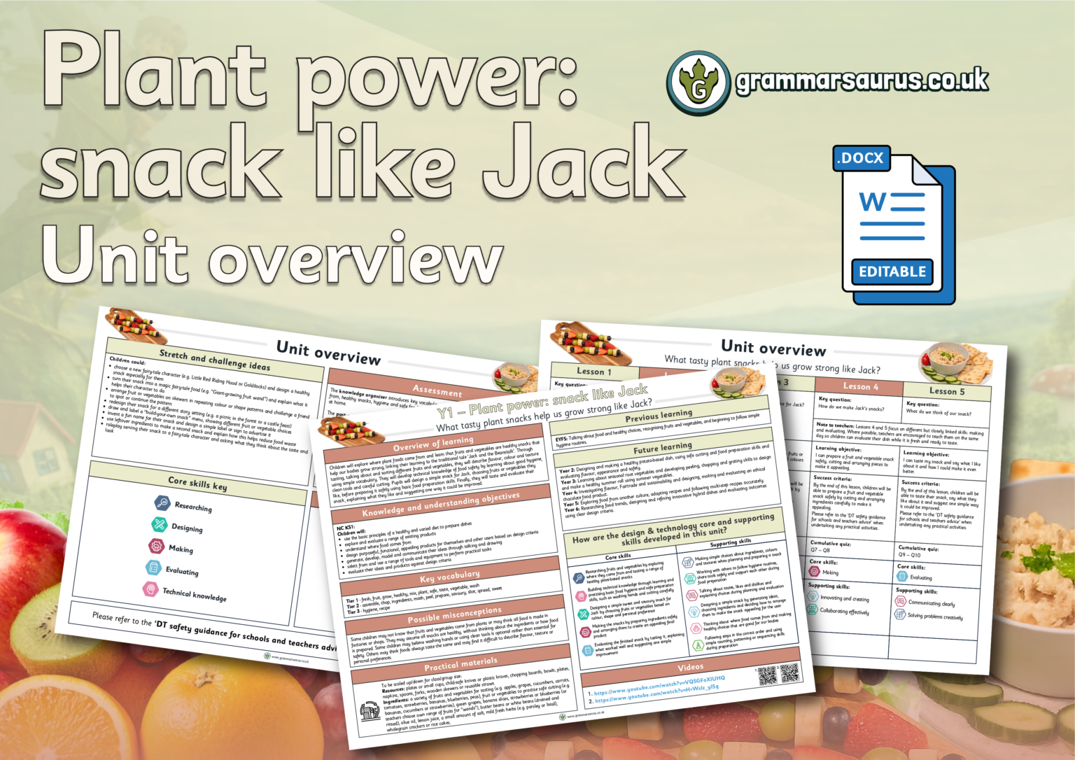 Year 1 - Plant power: snack like Jack - Unit overview - Grammarsaurus