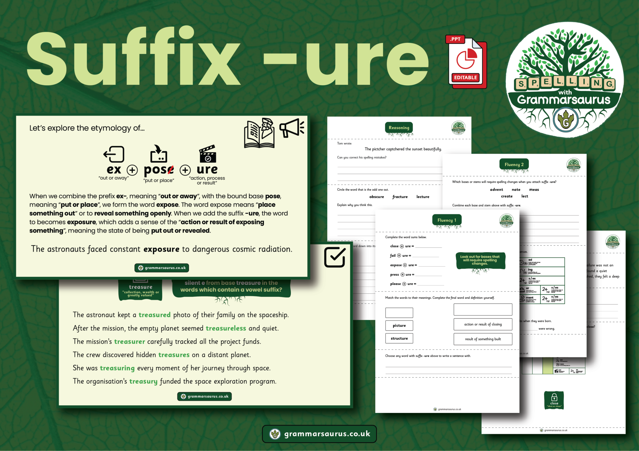Y3 objective 22 (Suffix -ure ) - Grammarsaurus