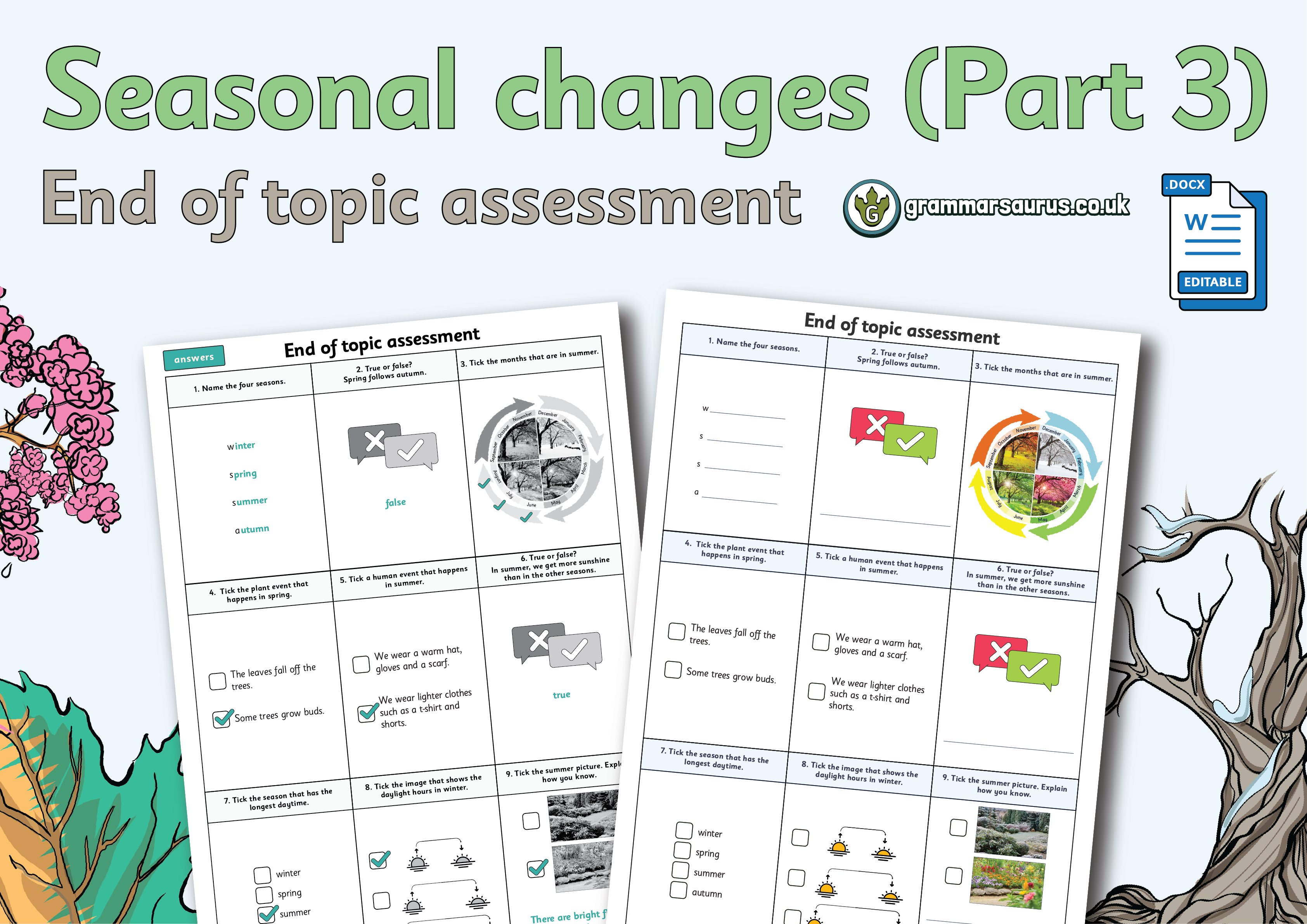 Year 1 Science – Seasonal changes – End of unit assessment (Part 3 ...