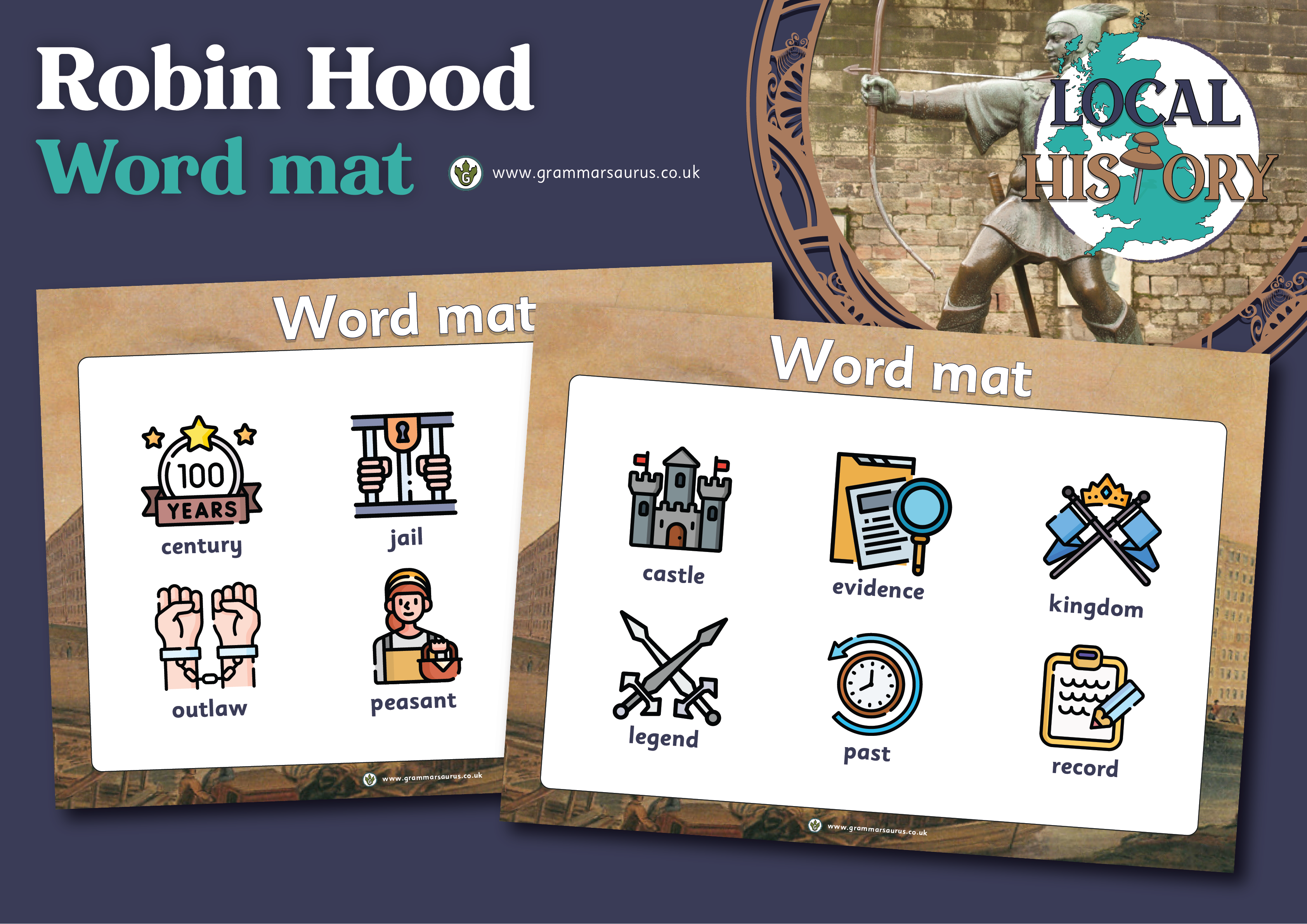 KS1 Local history – Robin Hood - Word mat - Grammarsaurus