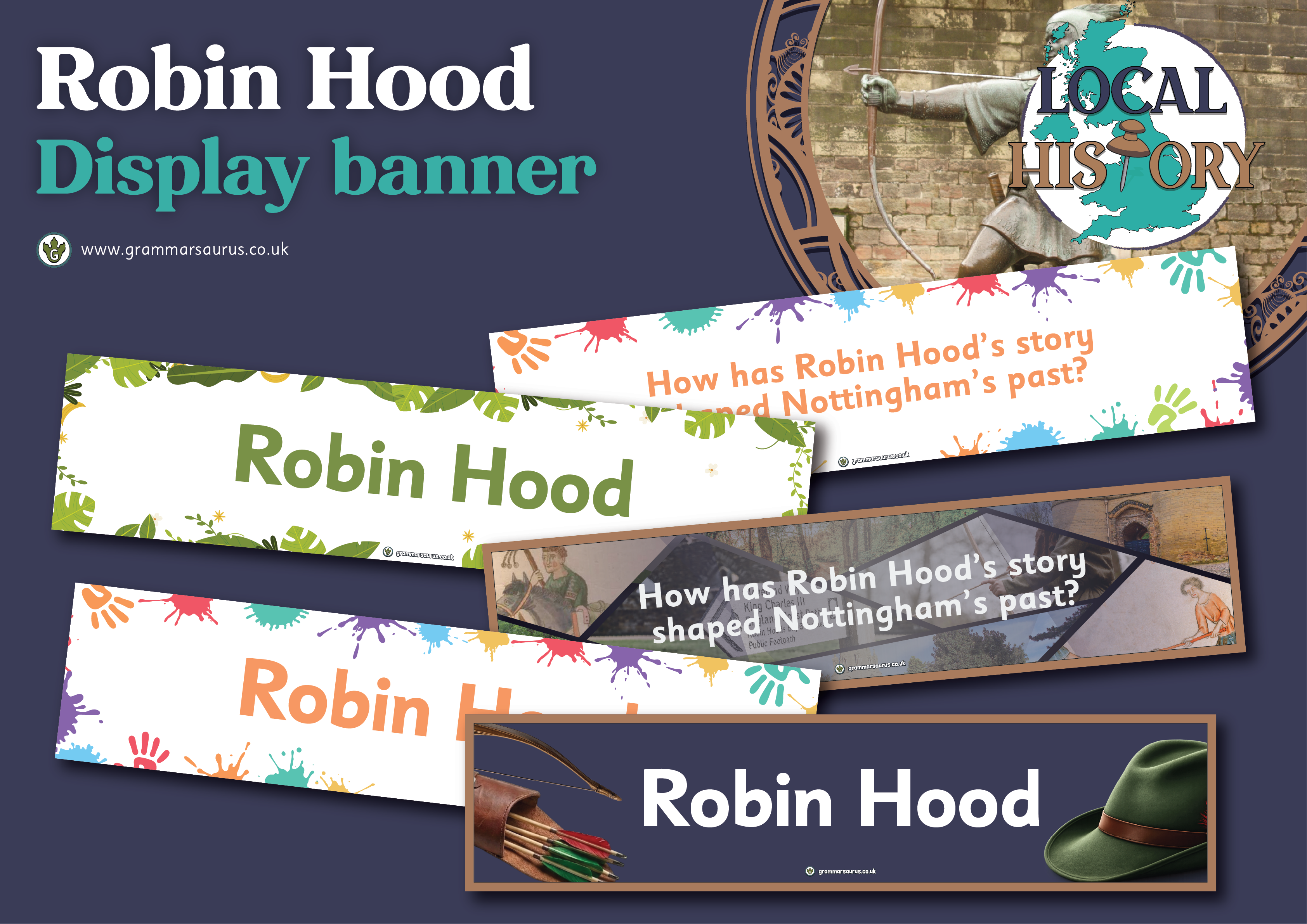 KS1 Local history – Robin Hood - Display banner - Grammarsaurus