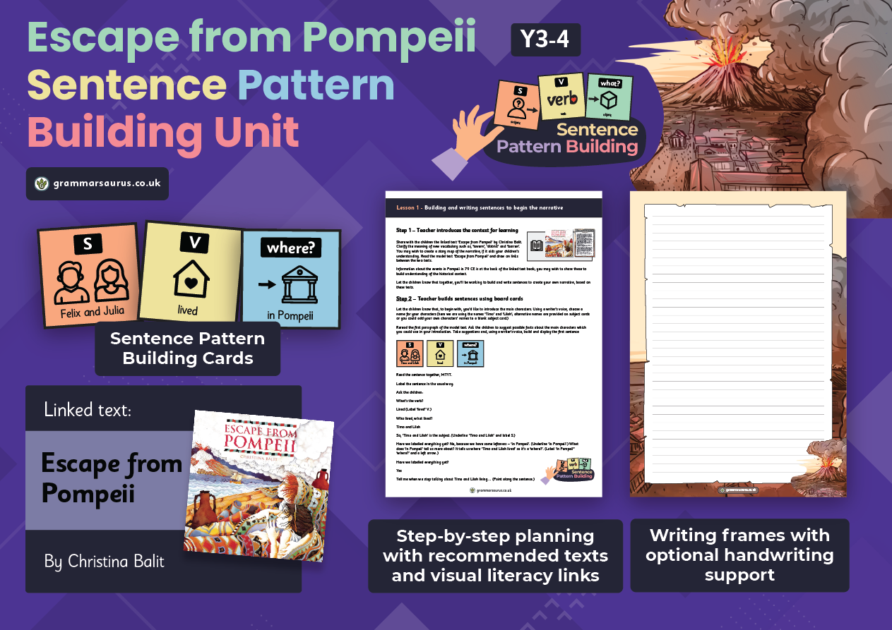 Escape from Pompeii Sentence Pattern Building Unit - Grammarsaurus