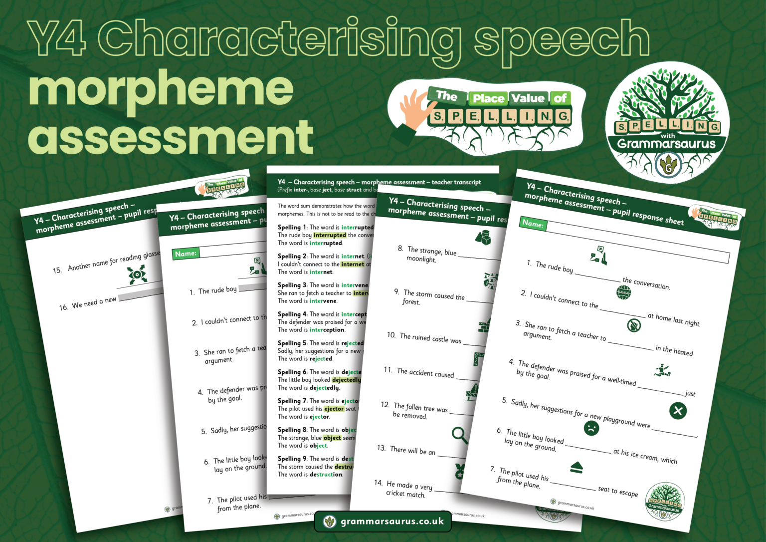Y4 PVOS - Characterising speech - Morpheme assessment - Grammarsaurus