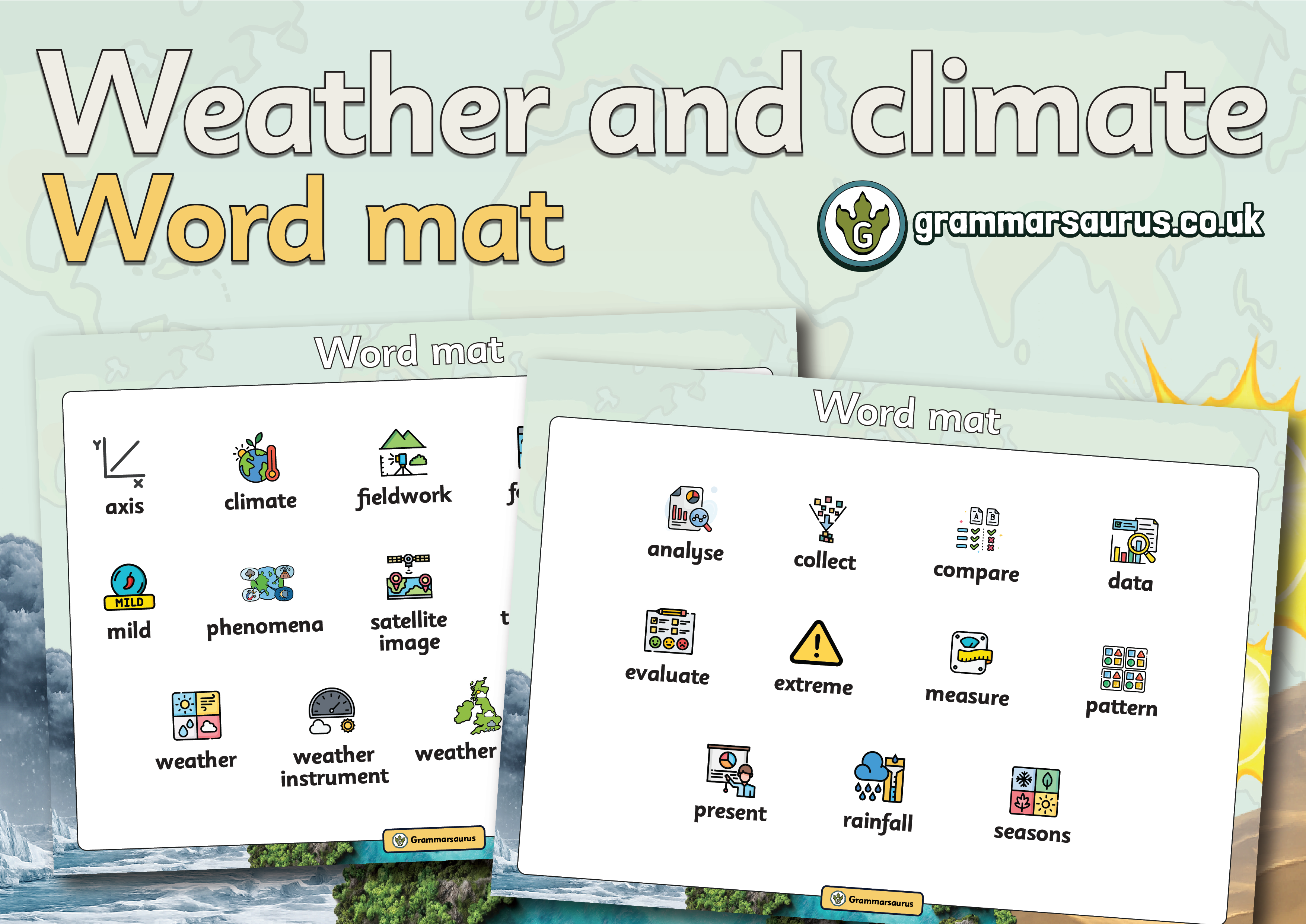 Year 2 Geography – Weather and climate – Word mat - Grammarsaurus
