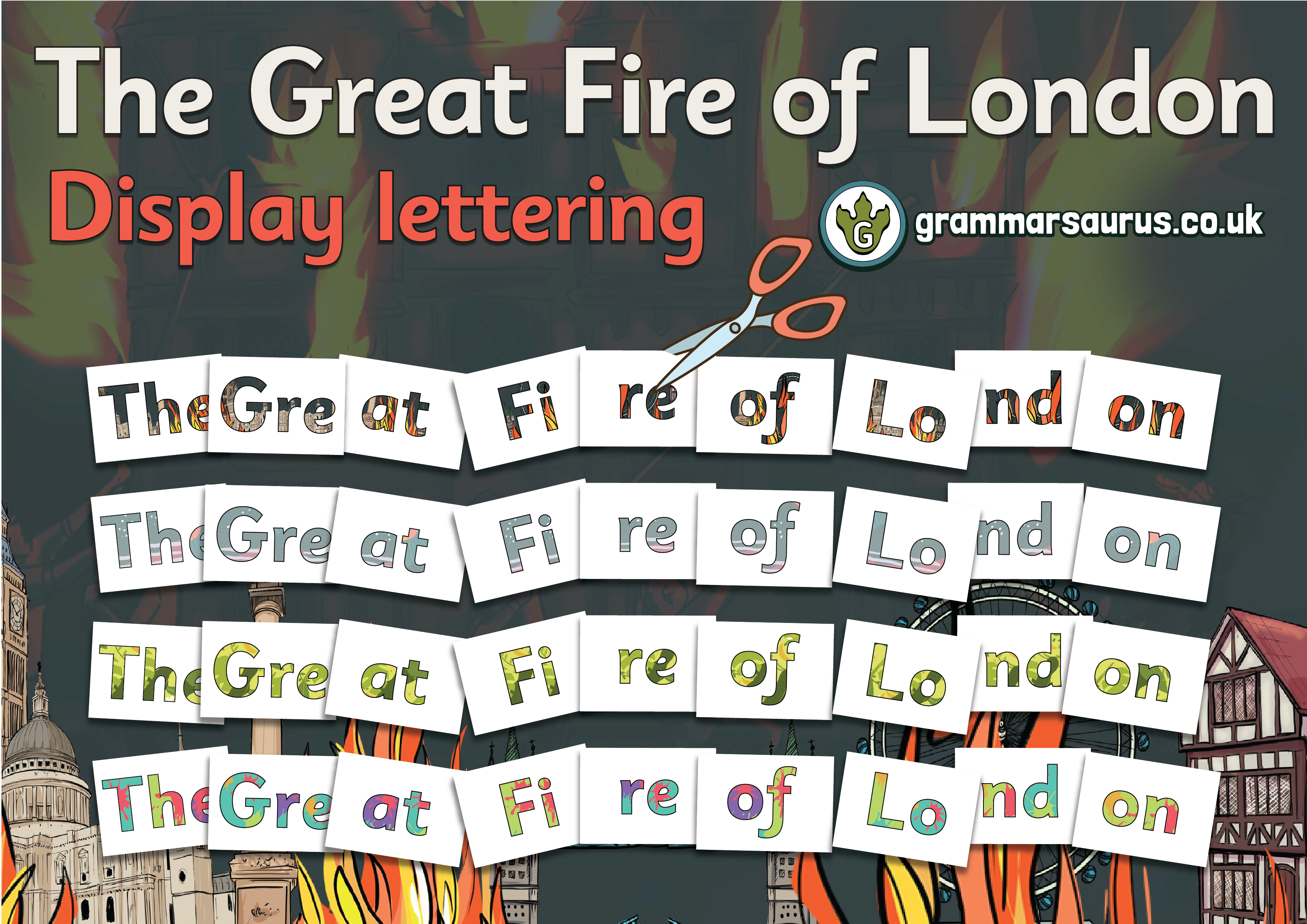 KS1 History – The Great Fire of London – Display lettering - Grammarsaurus