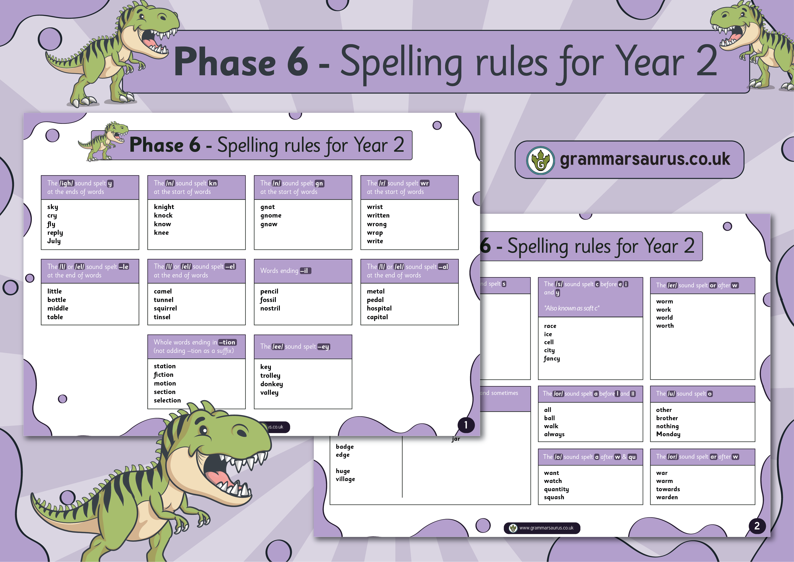Phonics Phase 6 - Spelling Rules Mat - Grammarsaurus