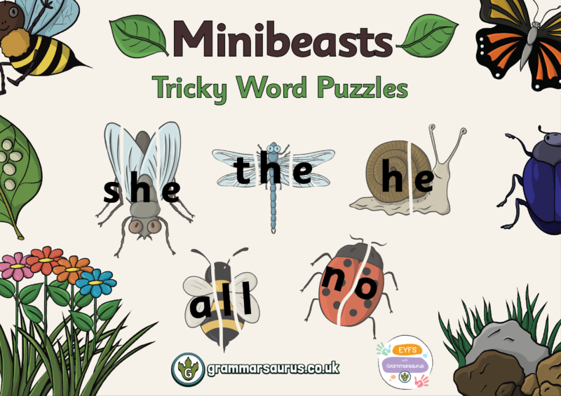 EYFS Minibeasts – Tricky Word Puzzles - Grammarsaurus
